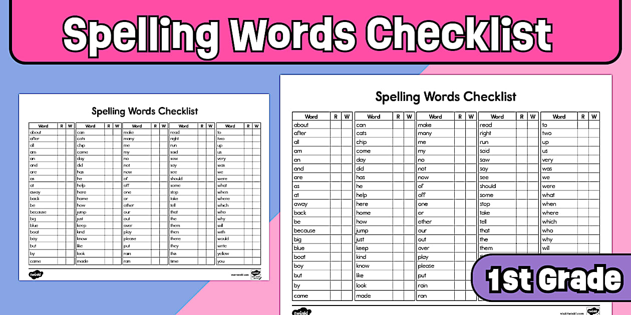 First Grade Spelling Words Checklist