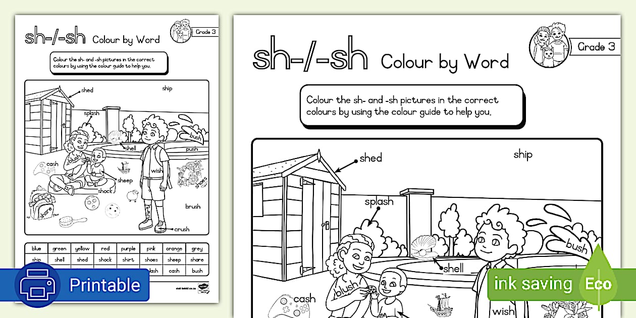 Grade 3 Phonics Colouring Page shGrade 3 Phonics Colouring Page sh