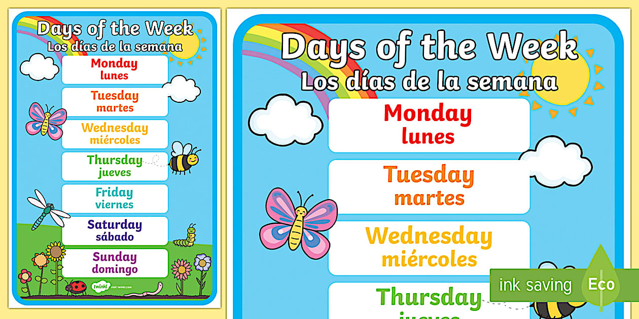 Days of the Week A2 Display Poster English/Spanish - Days of the Week ...