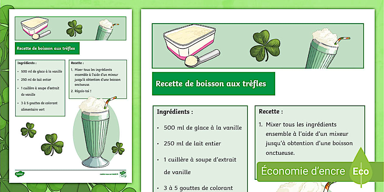 Recette de boisson aux trèfles - Twinkl