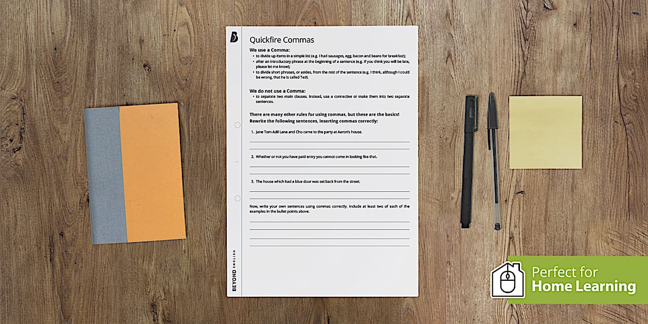 Commas Walkthrough Worksheet (teacher made) - Twinkl