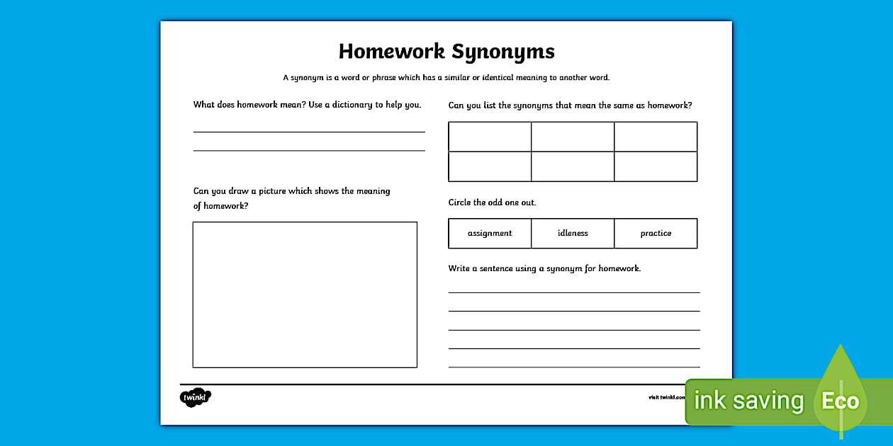 Homework Synonyms Worksheet (Teacher-Made) - Twinkl