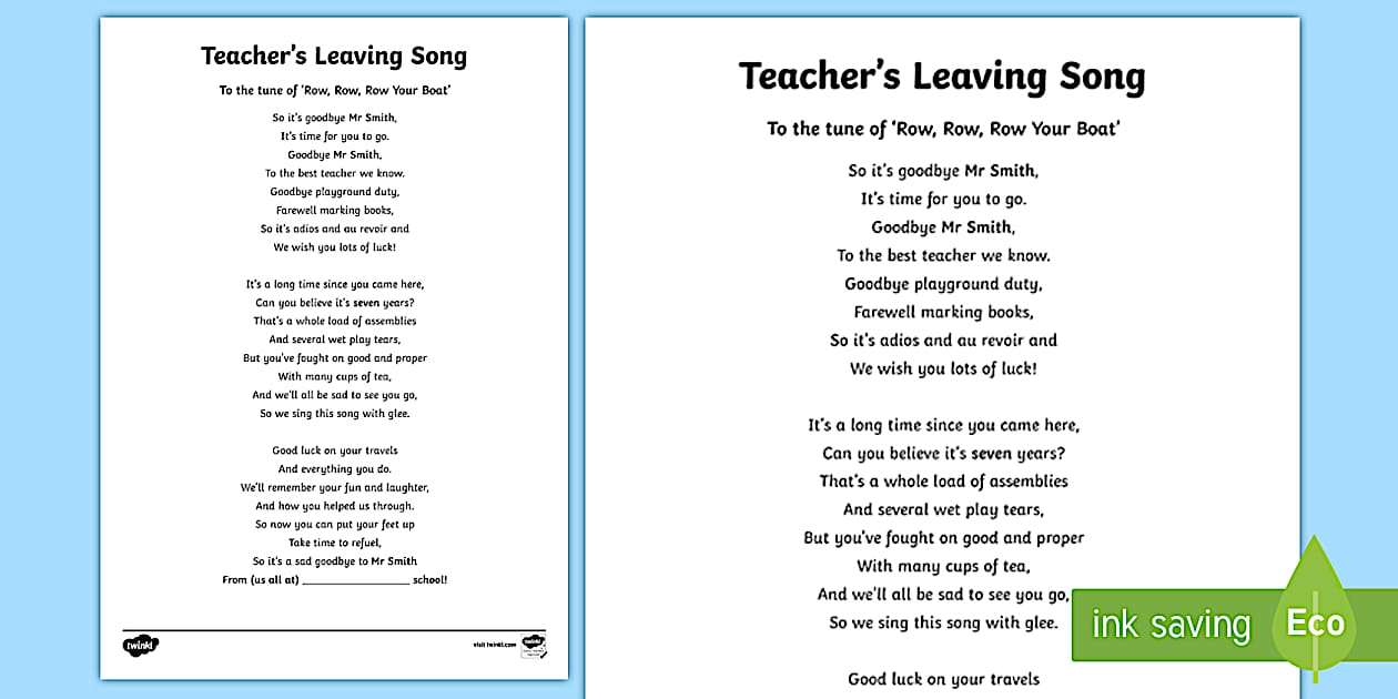 Teacher's Leaving / Retirement Song Lyrics (teacher made)