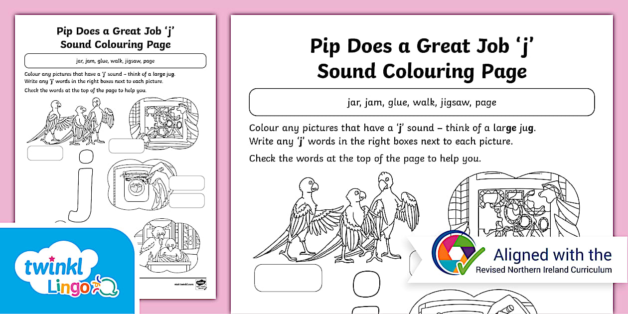 Pip Does a Great Job 'j' Sound Colouring Page - Twinkl