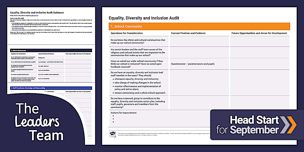 Guidance: Equality and Diversity Audit - Leaders - Twinkl