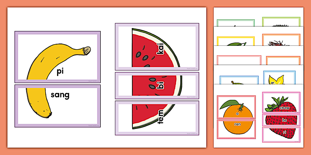 Puzzle Suku Kata Buah-buahan: Nama Buah 2 Suku Kata