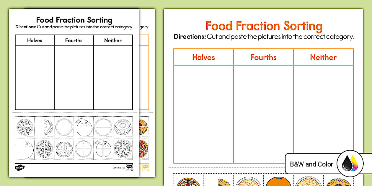 First Grade Food Fraction Sorting Halves and Fourths