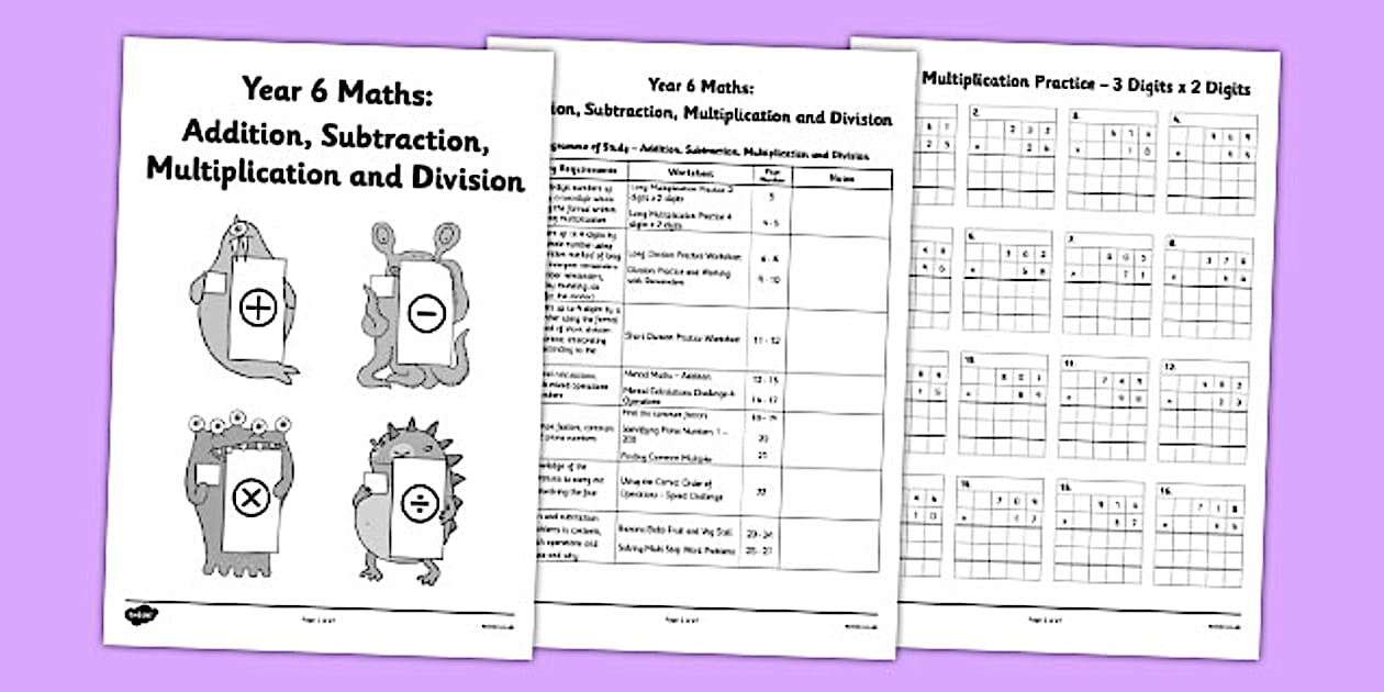 Year 6 Addition Subtraction Multiplication and Division