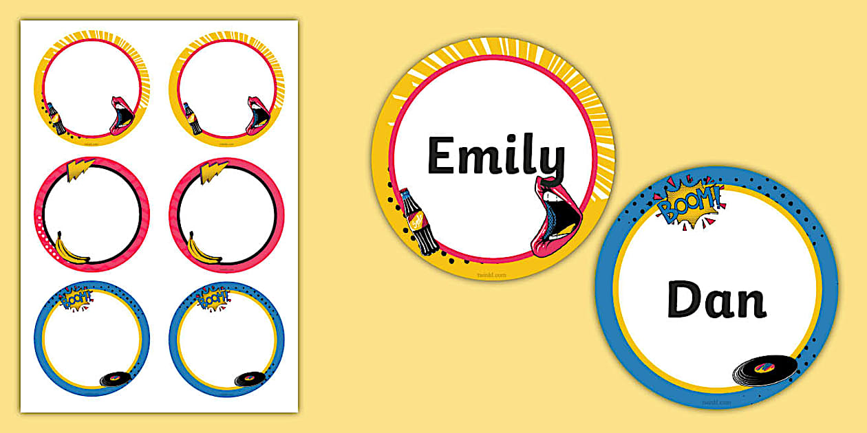 * NEW * Pop Art Themed Circle Name Labels - Twinkl