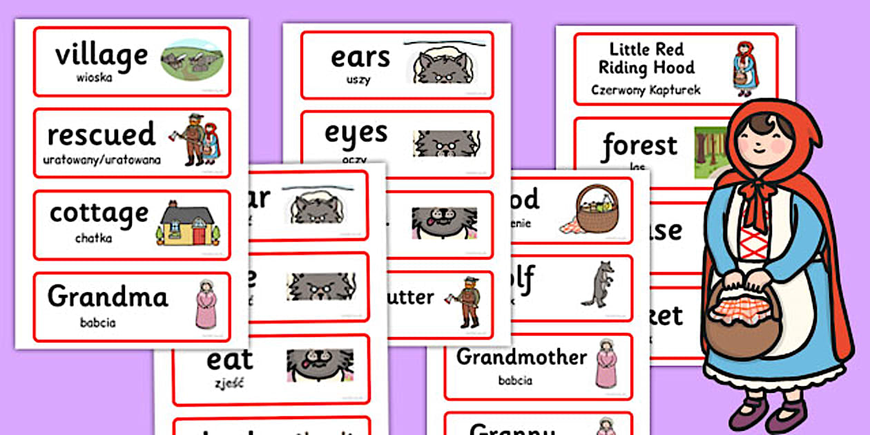 Little Red Riding Hood Word Cards Polish Translation - polish