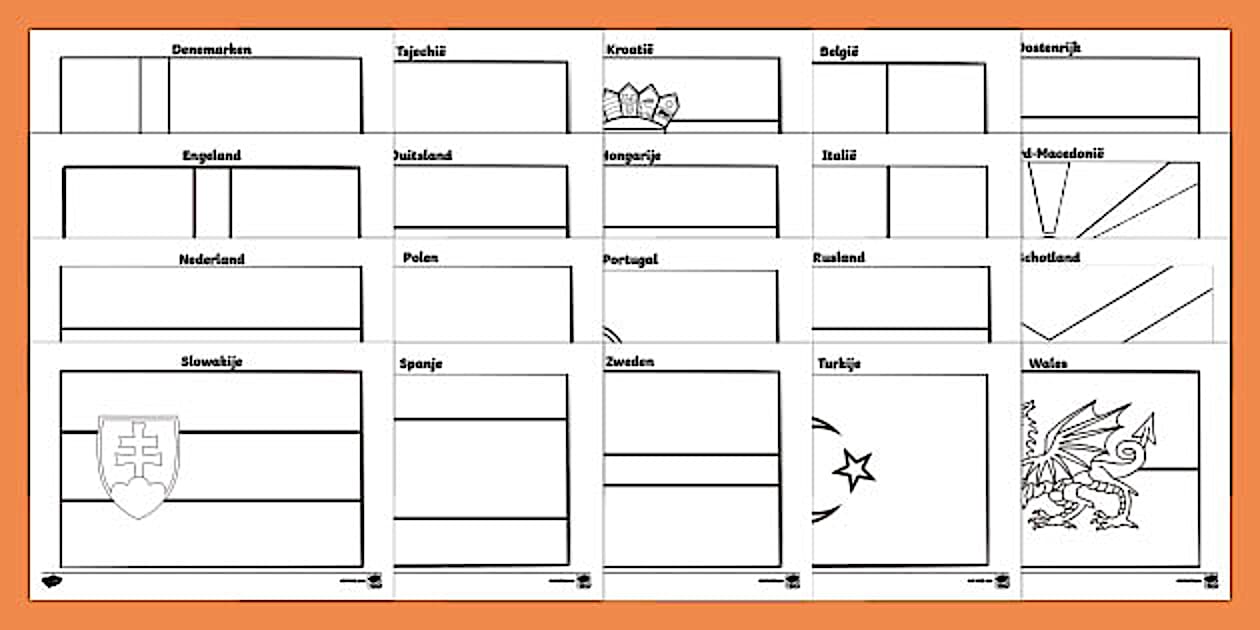 Vlaggen Deelnemers EK Kleurplaten - Twinkl