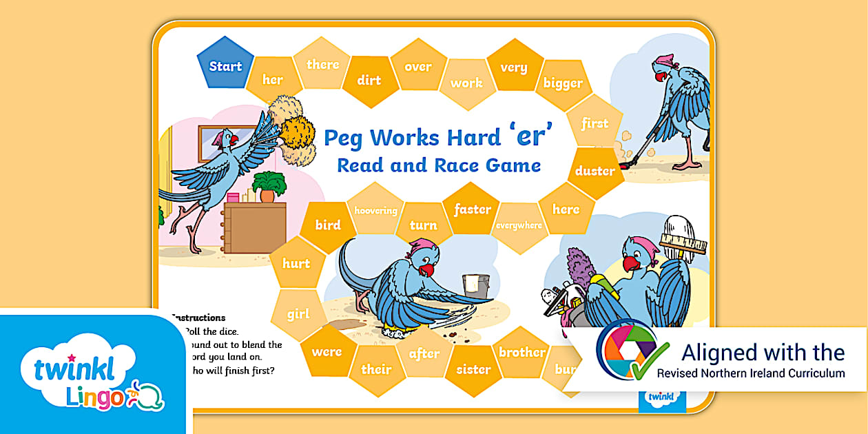 Peg Works Hard 'er' Read and Race Game (Teacher-Made)