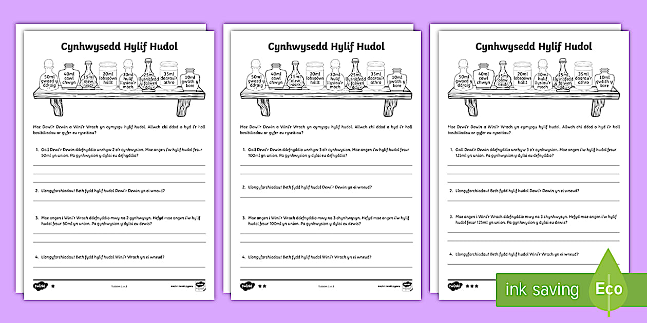 Taflen Weithgaredd Cynhwysedd Hylif Hudol (Teacher-Made)