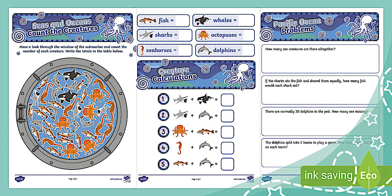 Seas and Oceans Number Activities (Ages 5 - 7) - Twinkl