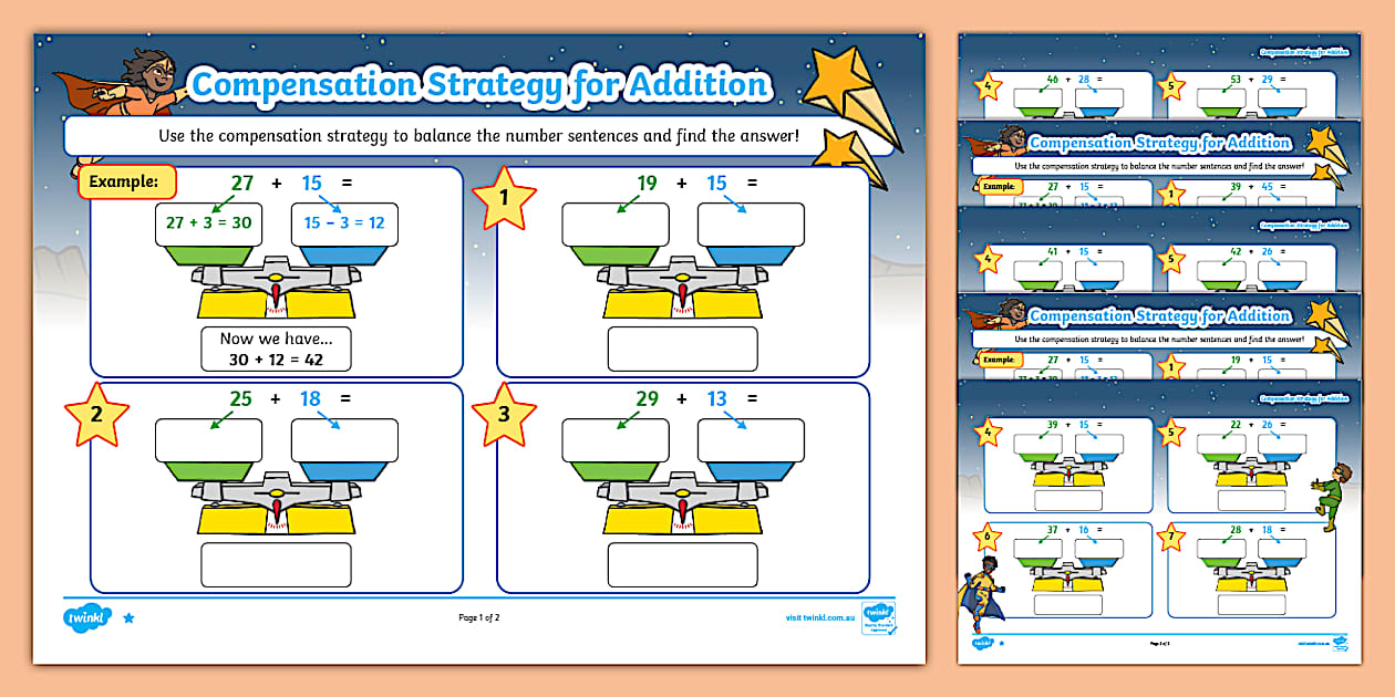 Compensation Strategy for Addition Activity Sheet ∣ F-2 Maths