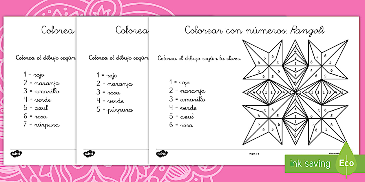 Rangoli Colorear con números - Twinkl