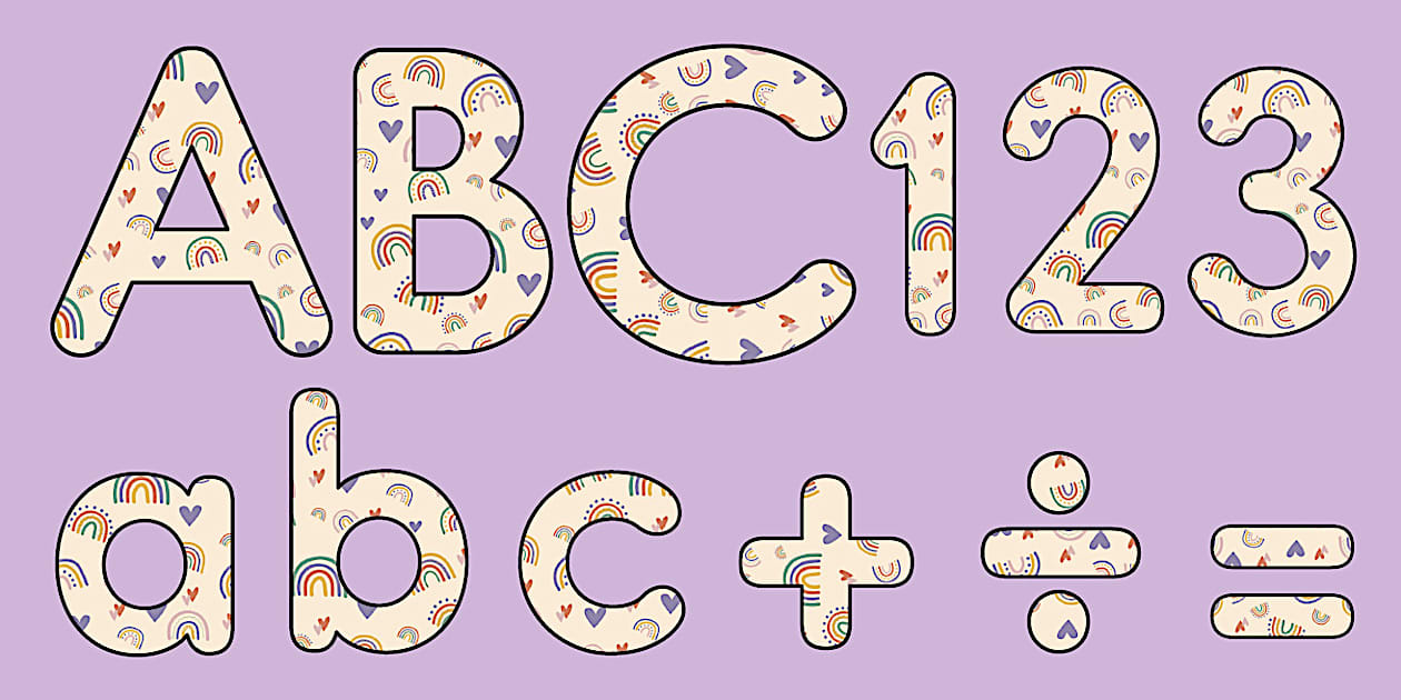 Muted Rainbows Theme Bulletin Board Letters and Numbers Pack