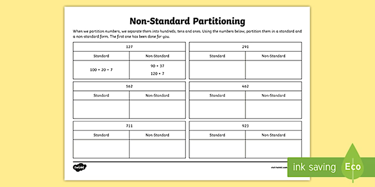 Non-Standard Partitioning Worksheet (teacher made) - Twinkl