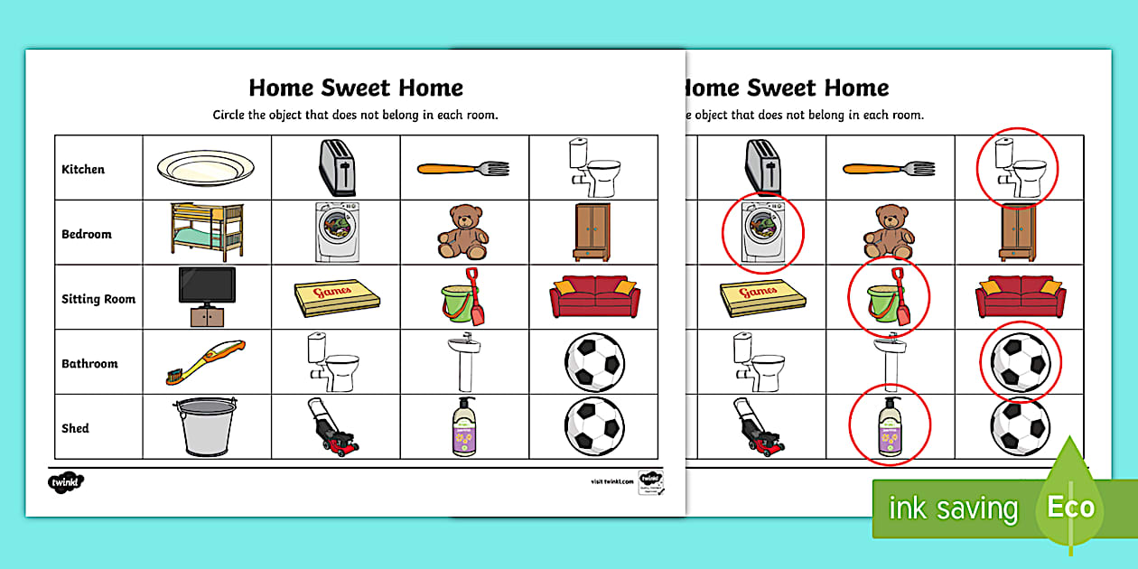 Editable Home Sweet Home Odd One Out Worksheet - Twinkl