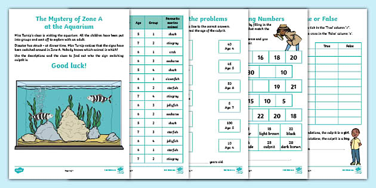 KS1 The Mystery of Zone A at the Aquarium Worksheets