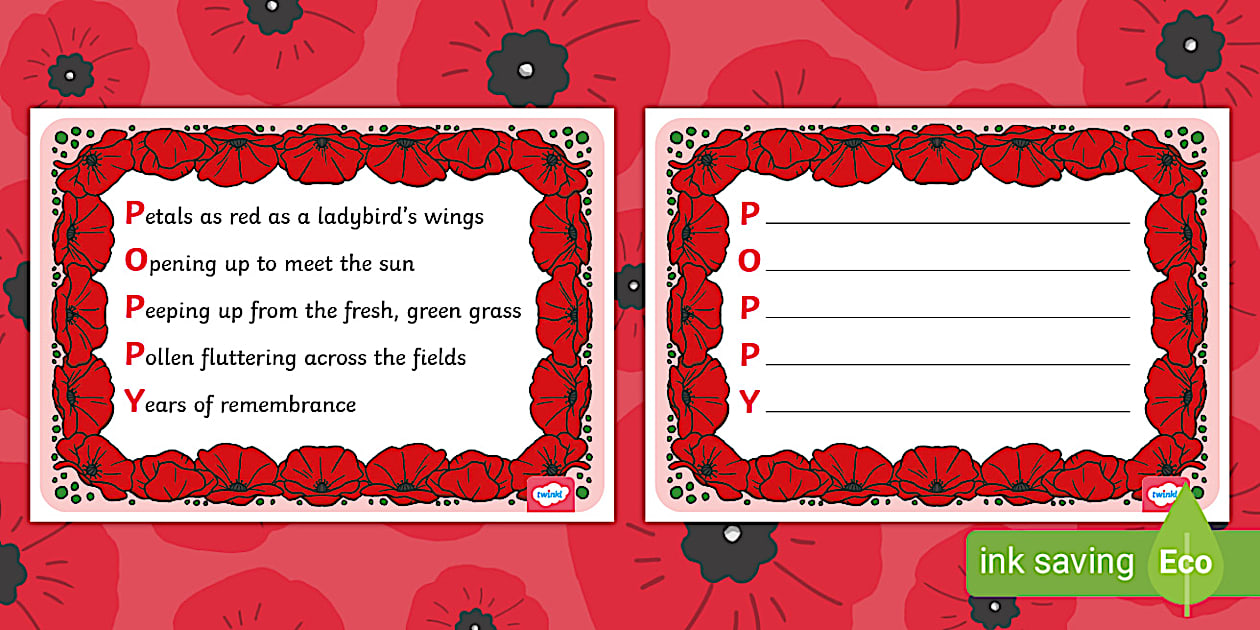 Poppy Acrostic Poem Example (teacher made) - Twinkl