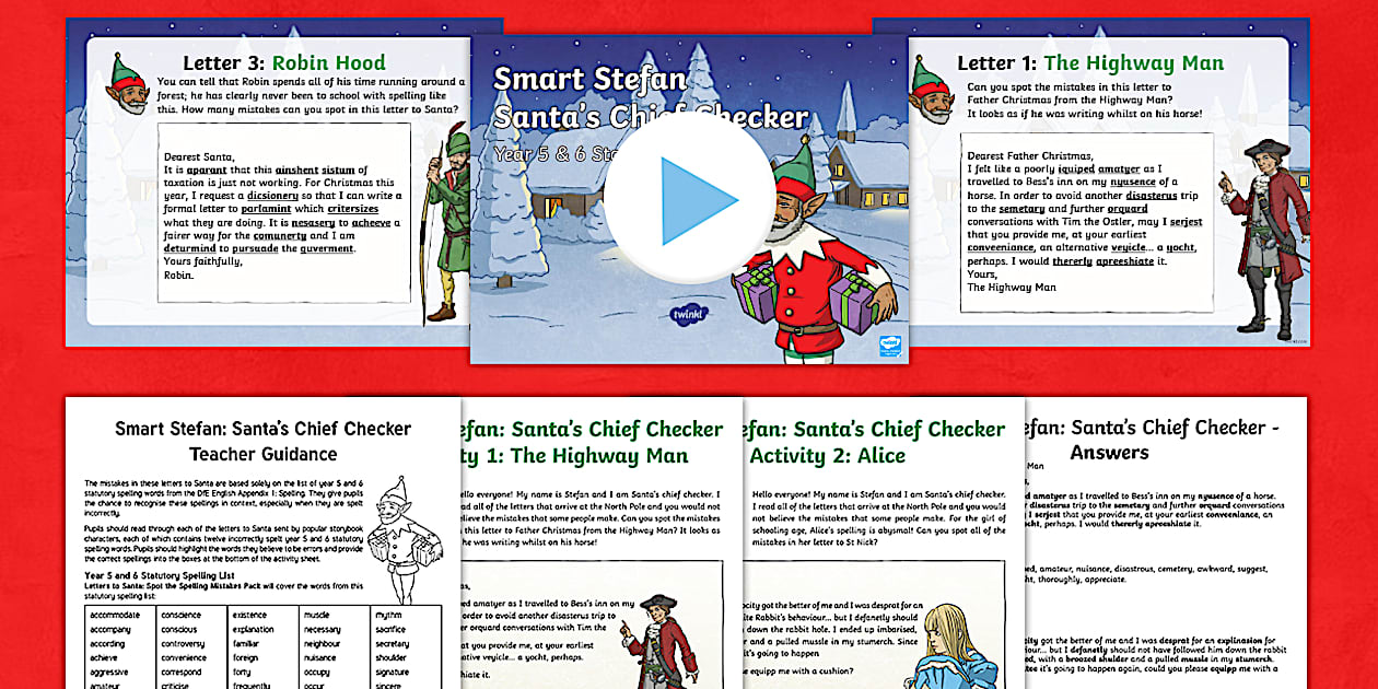 UKS2 Letters to Santa: Spot the Spelling Mistake Resource Pack