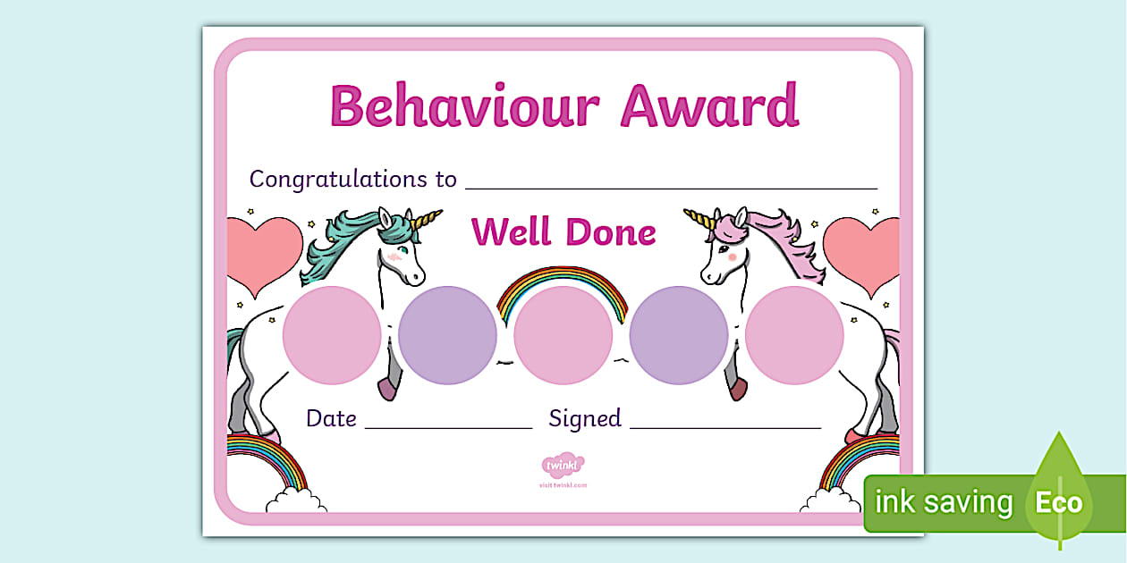 Editable Unicorn Sticker Reward Certificate (teacher made)