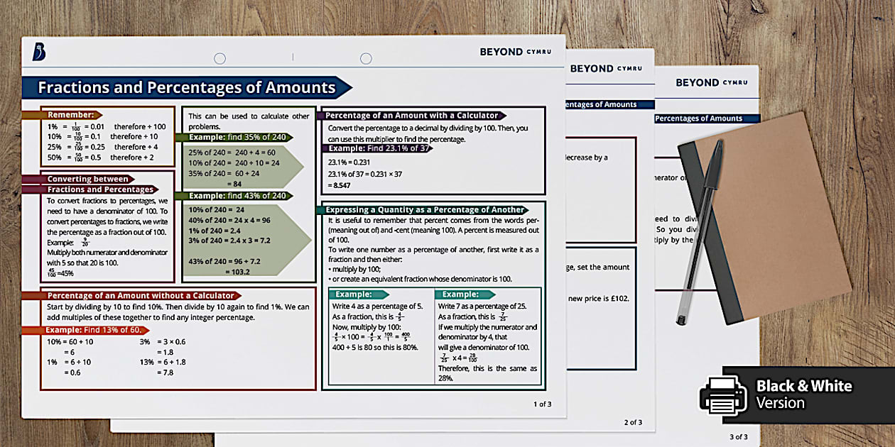 Activity Mat: Fractions and Percentages of Amounts