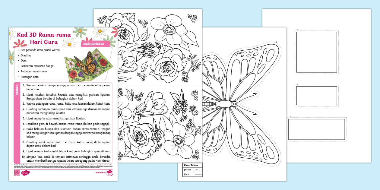 Kad 3D Rama-rama Hari Guru