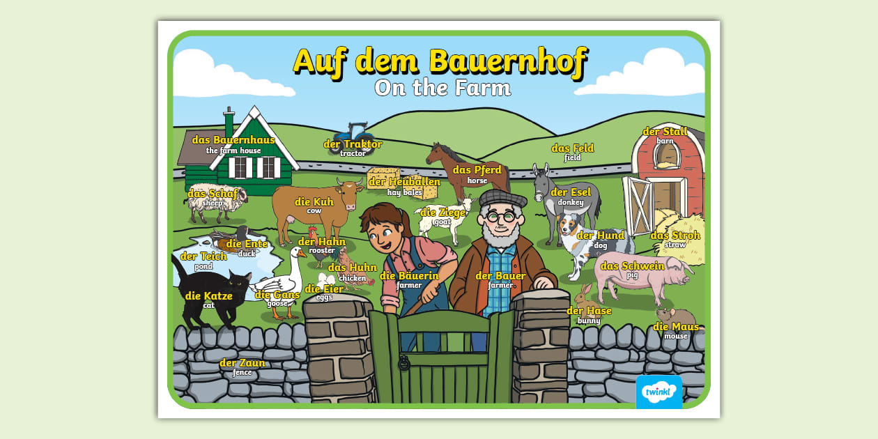 Farm Animals - German/English Word Mat (teacher made)