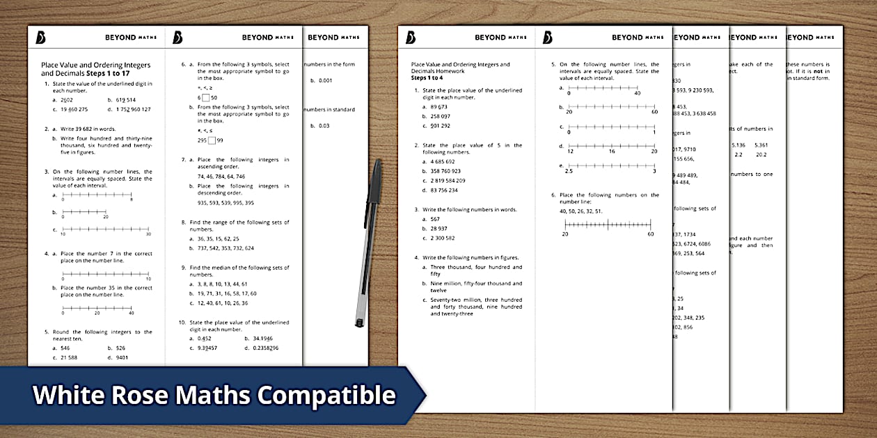 👉 Place Value and Ordering Integers Decimals - Homework Bundle