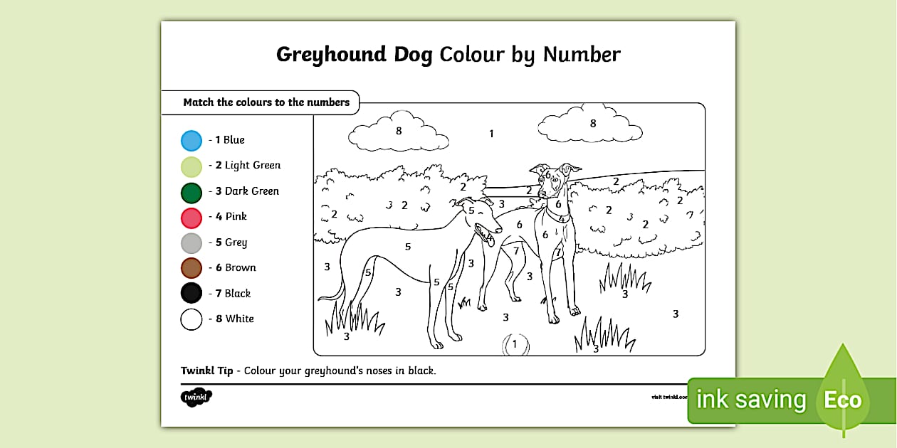 A Lovely Greyhound Dog Colour-By-Number | Twinkl | KS1