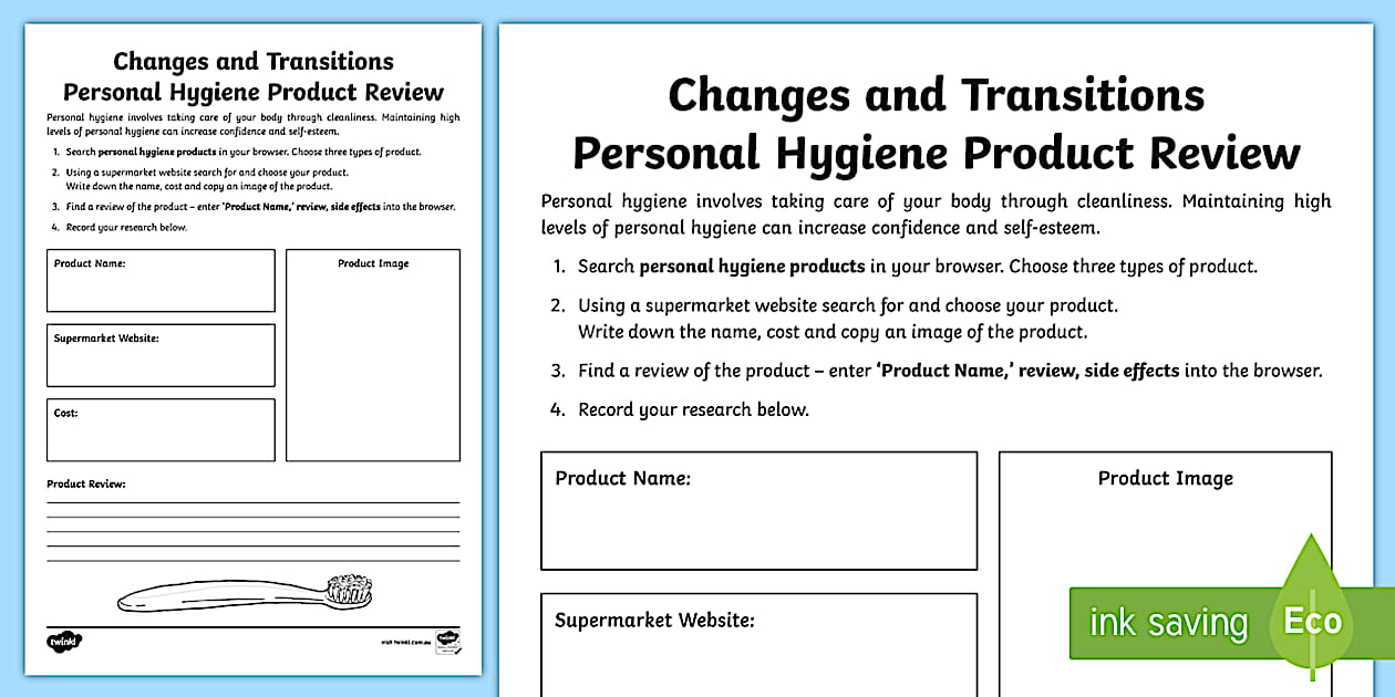 Editable Changes and Transitions Personal Hygiene Review Activity