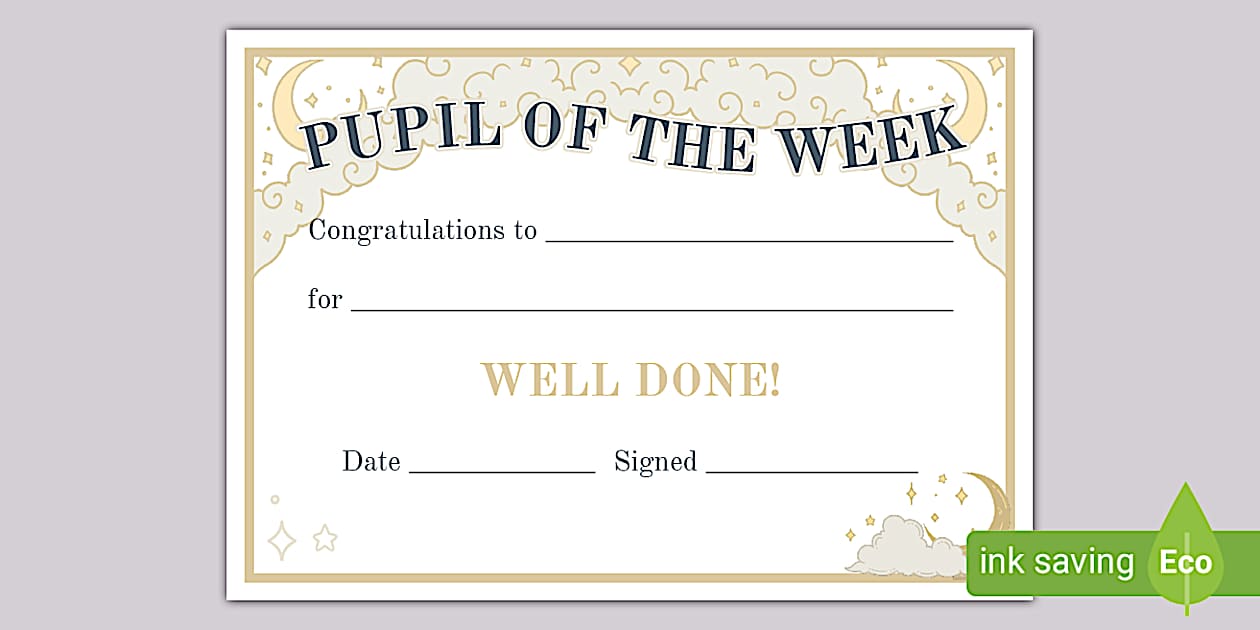 Celestial-Themed Pupil of the Week Certificate - Twinkl