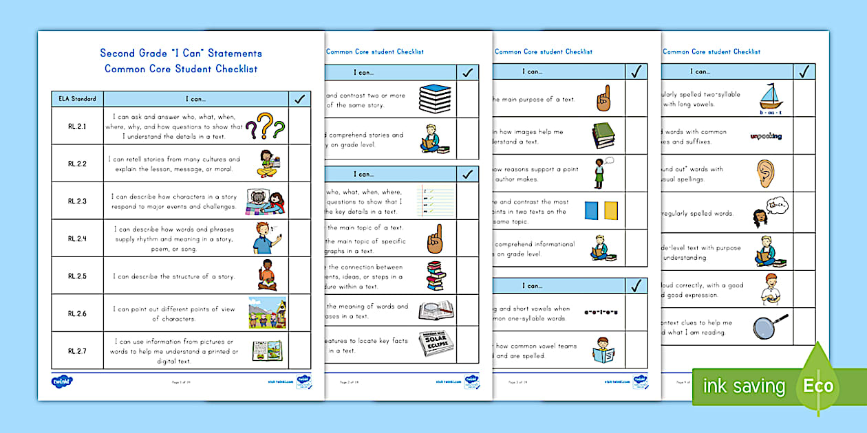 Second Grade Common Core Standards Student Checklist