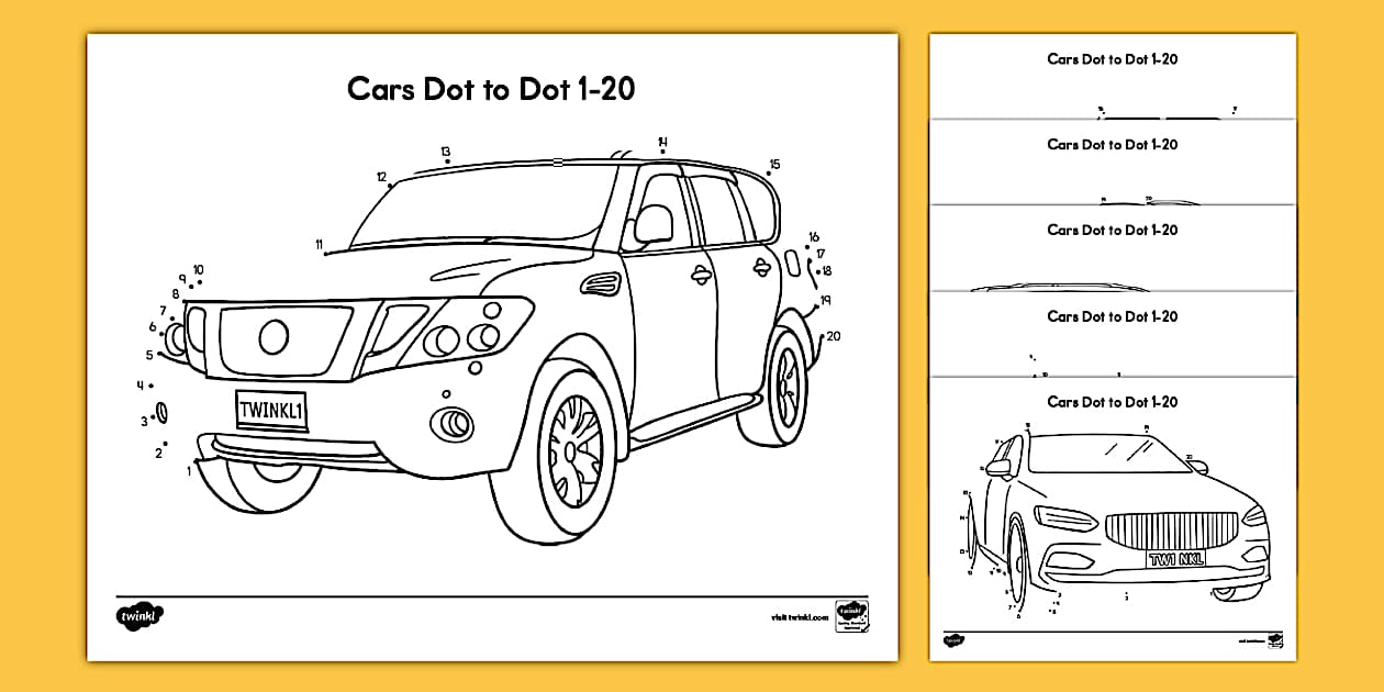 Cars Dot to Dot up to 20 Worksheet