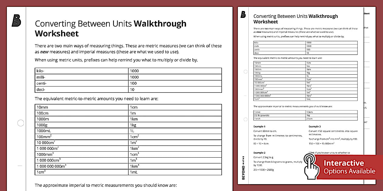 Converting Between Units Walkthrough Worksheet - Twinkl