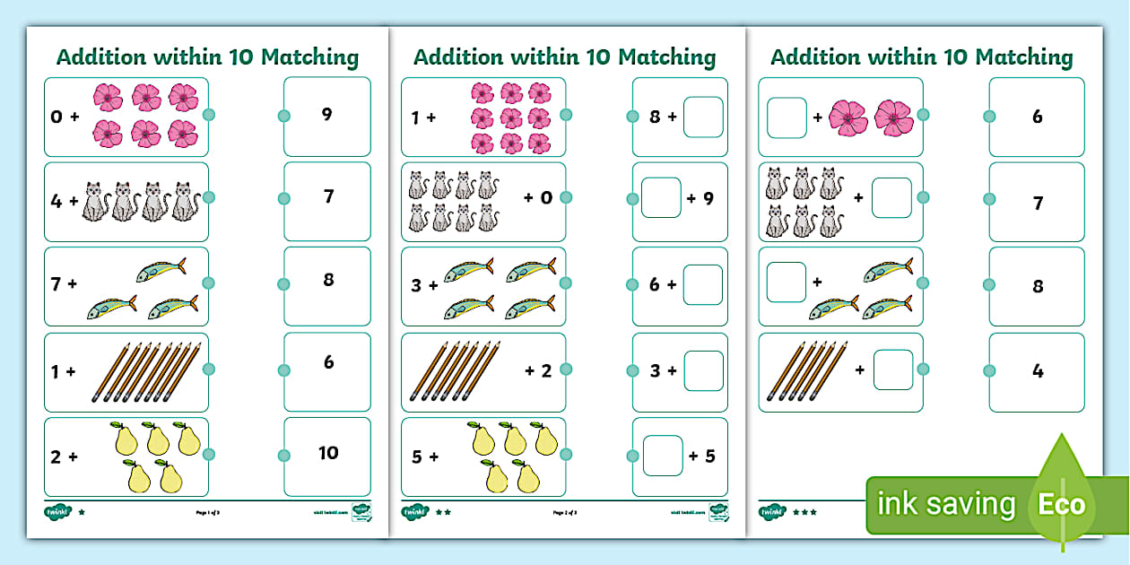 👉 Addition Within 10 Matching Activity - KS1 - Maths - Twinkl