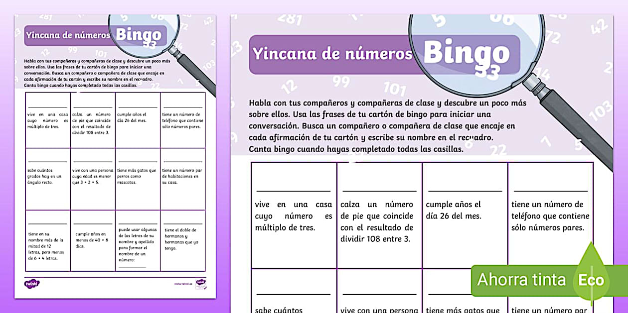 Actividad para romper el hielo: Yincana de números 2 - Bingo