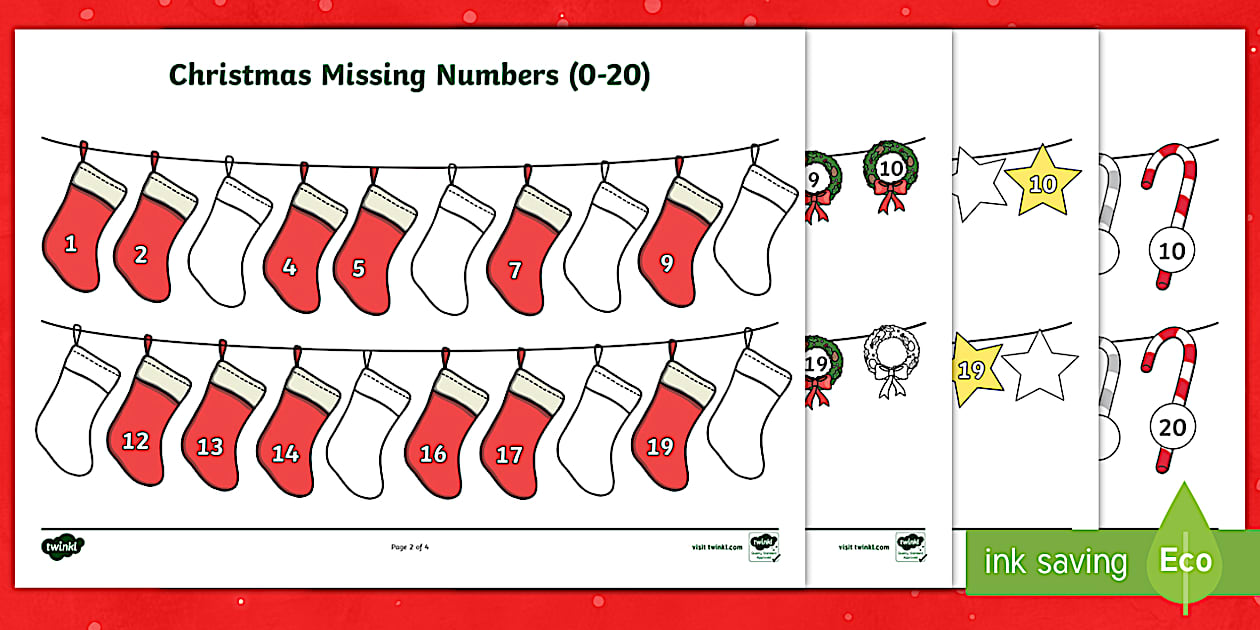 Christmas Missing Numbers 0-20 Worksheet / Worksheets - Christmas Missing
