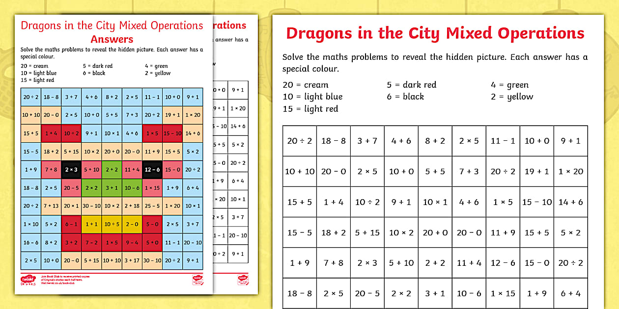 Dragon Mosaic Maths Activity Using Mixed Operations - Twinkl