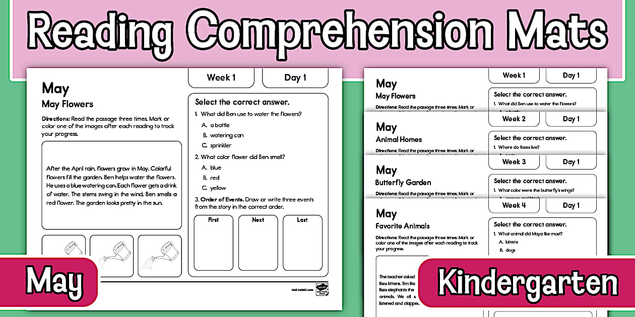 Kindergarten May Daily Reading Comprehension Mats