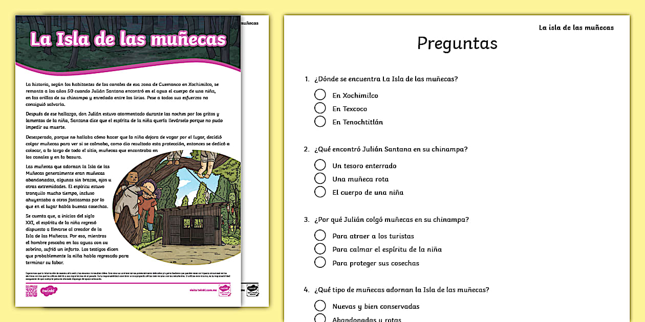 Leyenda de la Isla de las muñecas - comprensión lectora