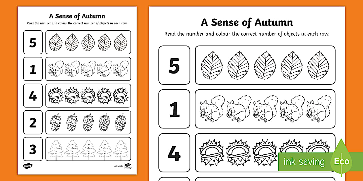 A Sense of Autumn Count and Colour Worksheet / Worksheet