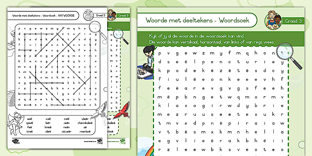 Graad 3 Woorde met deeltekens - Woordsoek (teacher made)