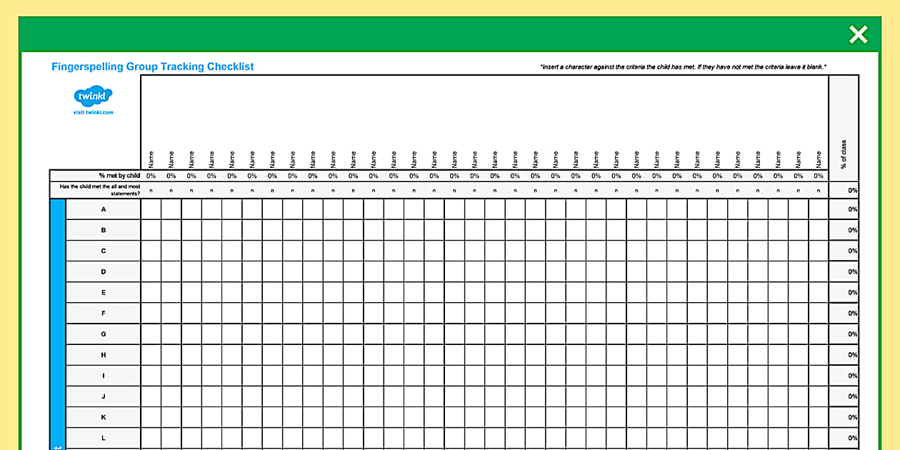 Editable Fingerspelling Group Tracking Checklist - Twinkl