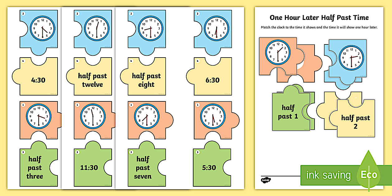 One Hour Later Half Past Times Jigsaw Puzzle Activity