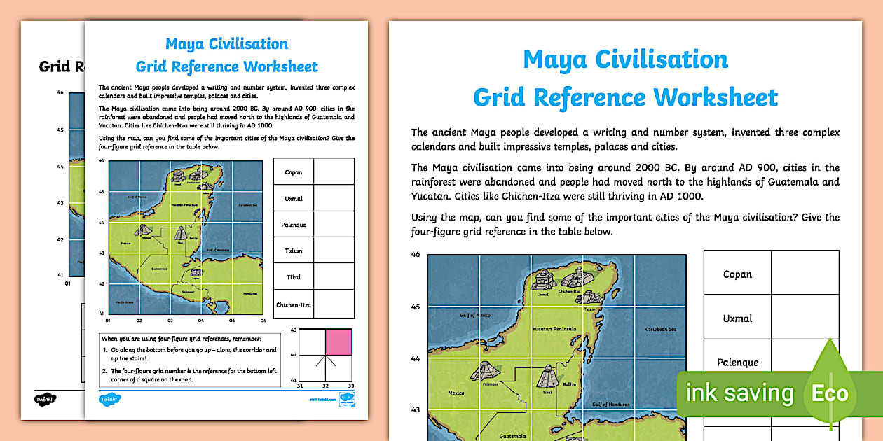 Maya Civilisation Grid Reference Worksheet - Twinkl