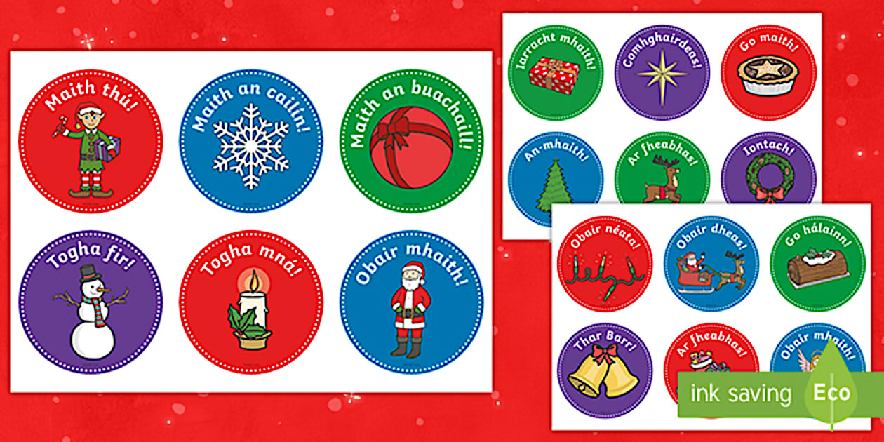Christmas Themed Reward Stickers Gaeilge (teacher made)