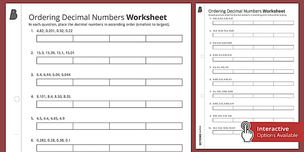 Ordering Decimals Worksheet Teacher Made Twinkl